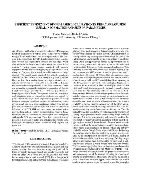 Pdf Efficient Refinement Of Gps Based Localization In Urban Areas