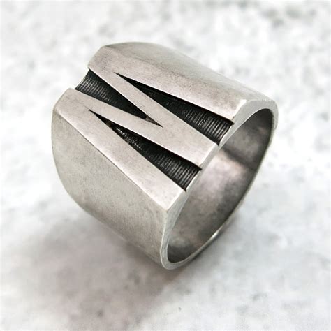 Initial Ring Silver Letter Ring Chunky Initial Ring M Ring Etsy