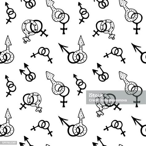 Vector Seamless Pattern With Female And Male Gender Symbols Hand Drawn