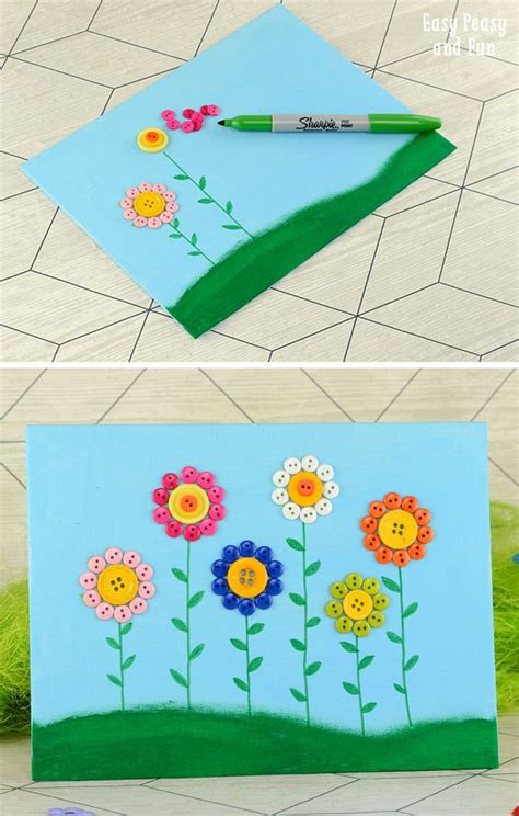 Button Flowers Canvas Easy Peasy And Fun