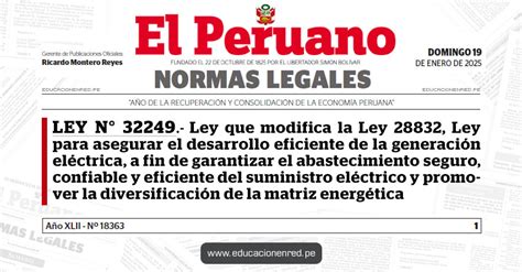 Ley N° 32249 Ley Que Modifica La Ley 28832 Ley Para Asegurar El