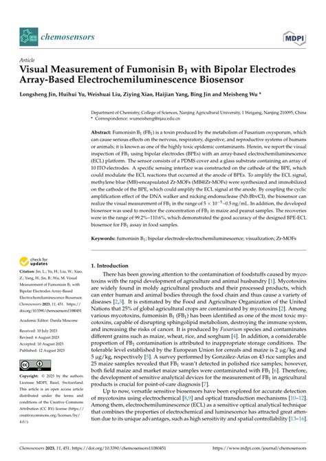 Pdf Visual Measurement Of Fumonisin B1 With Bipolar Electrodes Array