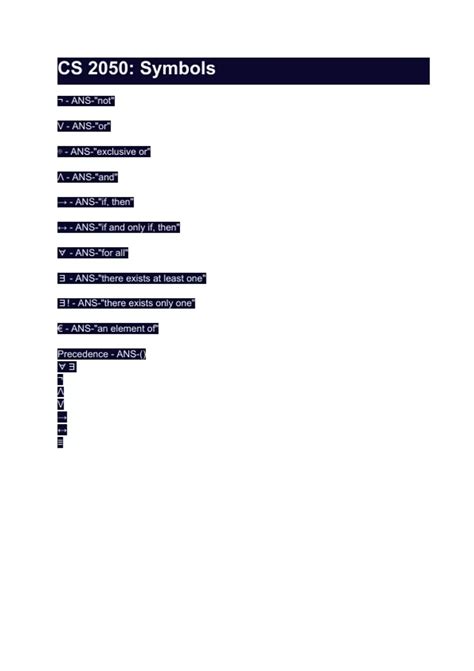 Cs 2050 Symbols Questions With 100 Actual Correct Answers Verified
