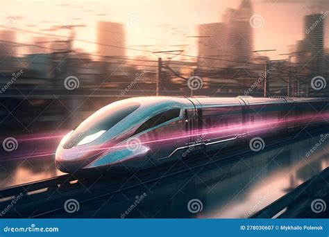 Modern High Speed Train Neural Network Ai Generated Stock Illustration Illustration Of Sunset