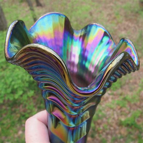 Antique Imperial Purple Ripple Carnival Glass Vase Carnival Glass