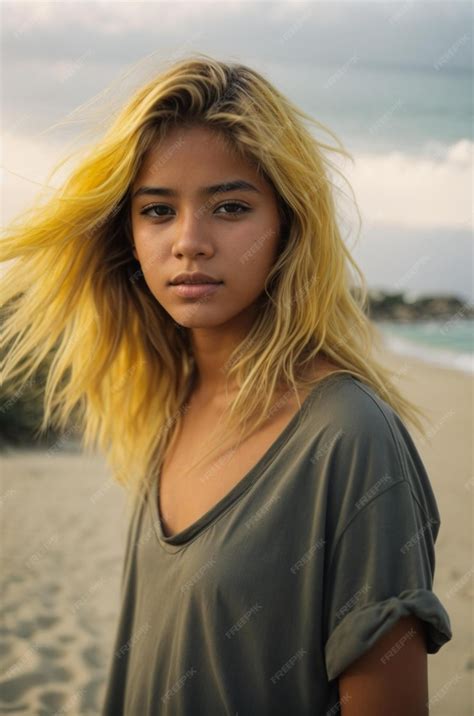 Premium Photo A Girl With Blonde Hair Is Standing On A Beach