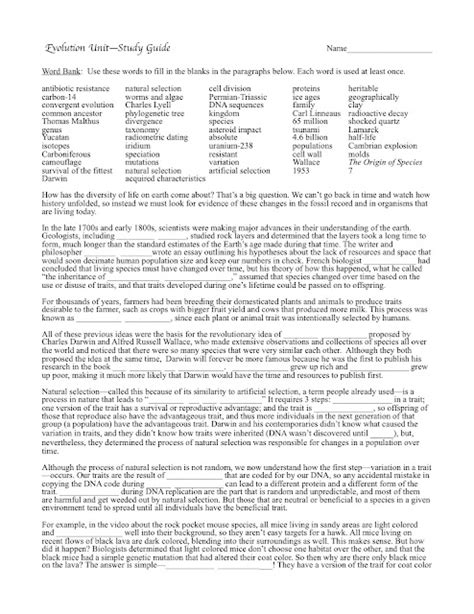 The Study Of Life — Biology Evolution Unit Study Guide