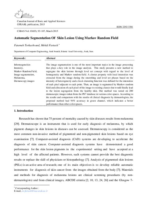 Pdf Automatic Segmentation Of Skin Lesion Using Markov Random Field