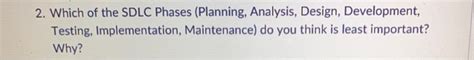 Solved Which Of The SDLC Phases Planning Analysis Chegg Com