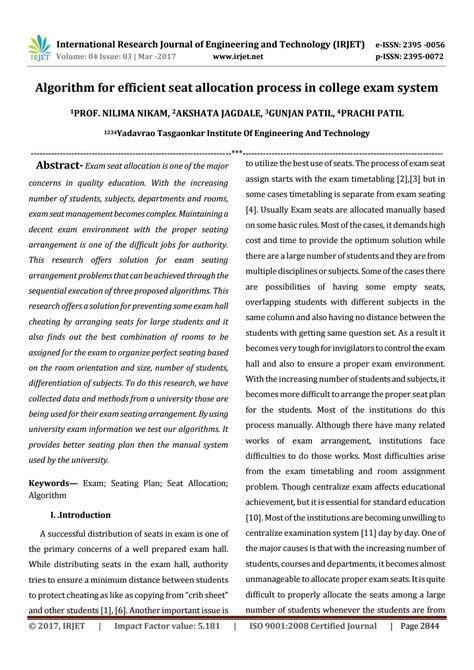 Algorithm For Efficient Seat Allocation Process In College Exam System By Irjet Journal Issuu