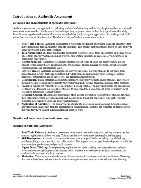 Assessment 2 Introduction To Authentic Assessment Pdf Educational Assessment Learning