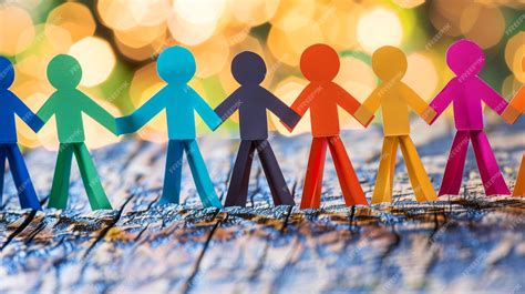 Premium Photo Paper Cutout People In A Row Holding Hands Symbolizing Unity And Diversity