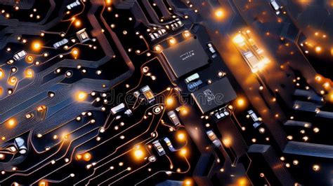 Glowing Circuit Board With Integrated Chips And Illuminated Pathways For Futuristic Technology