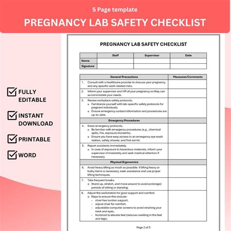 Pregnancy Lab Safety Checklist High Quality Printabletemplate Etsy