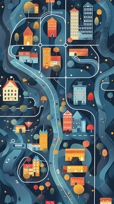 Premium Photo Flat Vector Illustration Of A City Map With Landmarks