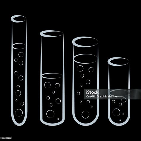 화학 시험 관 벡터 아이콘은 미니멀 한 간단한 그림을 설정합니다 검은 색 배경에 고립 된 과학에 대한 실험 화학 플라스크 건강