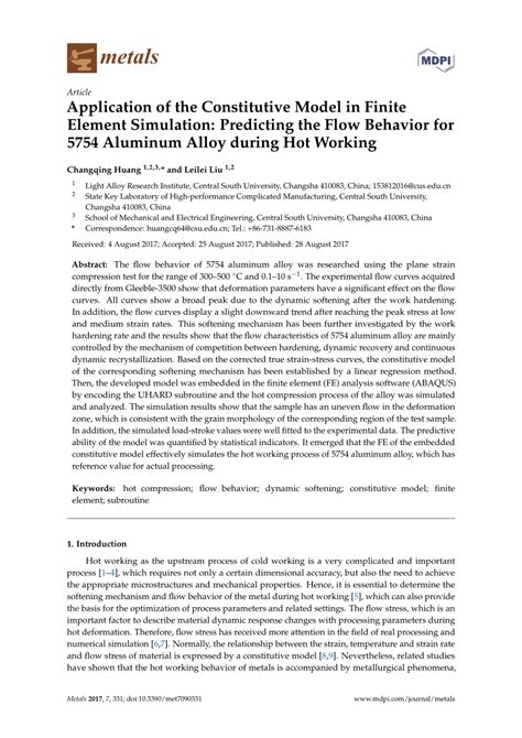 Pdf Application Of The Constitutive Model In Finite Element Simulation Predicting The Flow