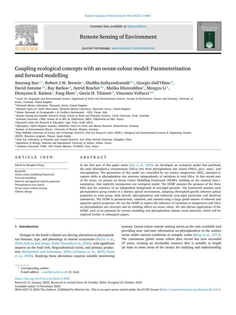 Pdf Coupling Ecological Concepts With An Ocean Colour Model Parameterisation And Forward