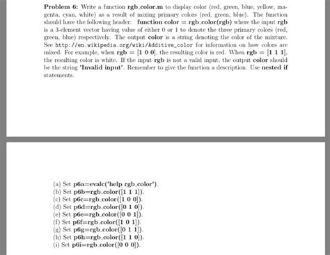 Solved Problem Write A Function Rgb Color M To Display Chegg