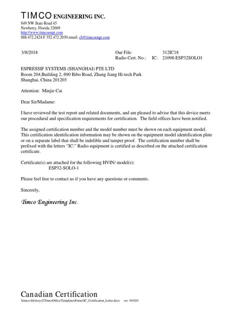 Esp32 Solo 1 Ic Certificate Pdf Telecommunications Engineering Radio