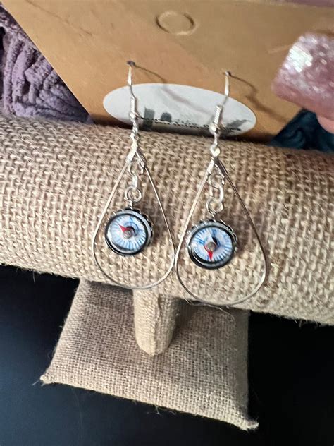 Compass Or Angel Wings Silver Tear Drop Hoop Earrings Etsy