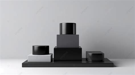 회색 및 검은색 페데스탈 디스플레이 및 박스 스탠드 개념을 갖춘 브랜드 프로모션 연단의 현실적인 3d 렌더링 검은 연단 흰색 연단 검은 무대 배경 일러스트 및 사진
