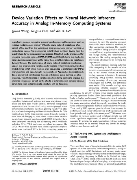 Pdf Device Variation Effects On Neural Network Inference Accuracy In Analog In‐memory