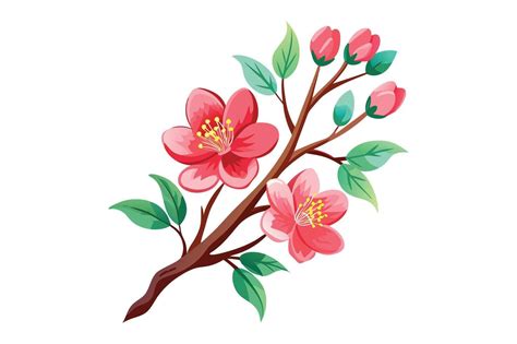 Watercolor Exotic Cherry Blossom Flower Branch Clipart 47805098 Vector