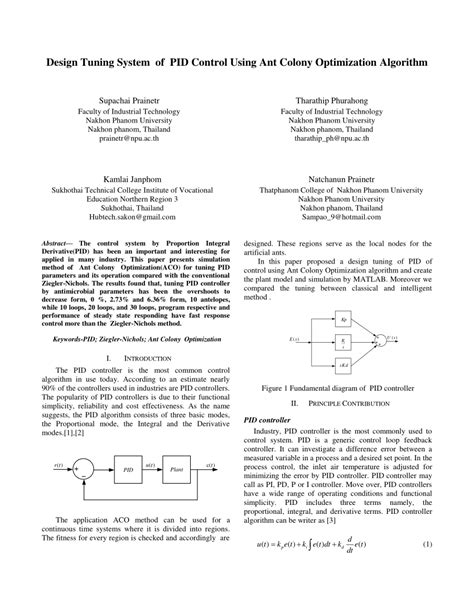 Pdf Design Tuning Pid Controller For Temperature Control Using Ant