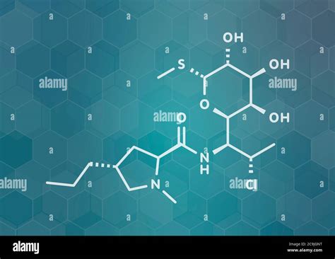 Clindamycin Antibiotic Drug Lincosamide Class Molecule White Skeletal Formula On Dark Teal