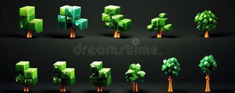 Close Up Of Pixel Style Chibi Trees And Bushes Stock Illustration