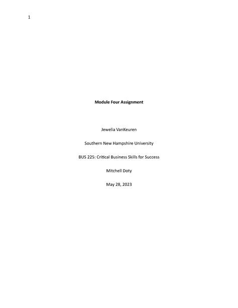 Bus225 Module Four Assignment 1 Module Four Assignment Jewelia