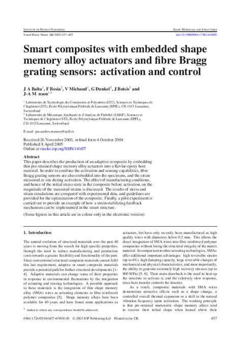Pdf Smart Composites With Embedded Shape Memory Alloy Actuators And Fibre Bragg Grating