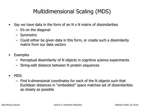 Ppt Ics 278 Data Mining Lecture 5 Low Dimensional Representations Of High Dimensional Data