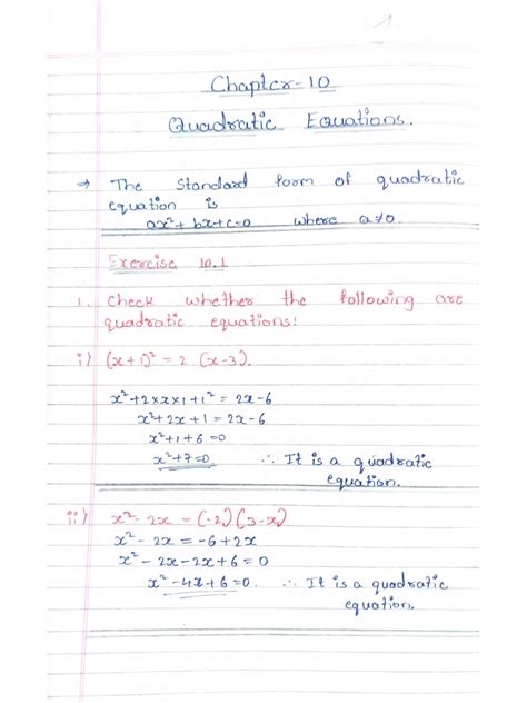 Quadratic Equations Notes Pdf