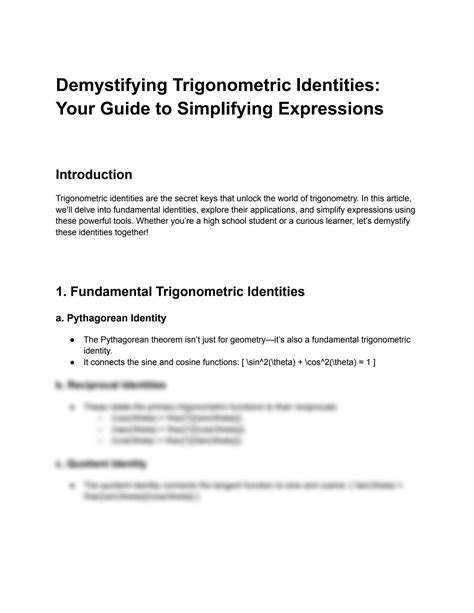 Solution Trigonometric Identities Unleashed Simplify With Confidence