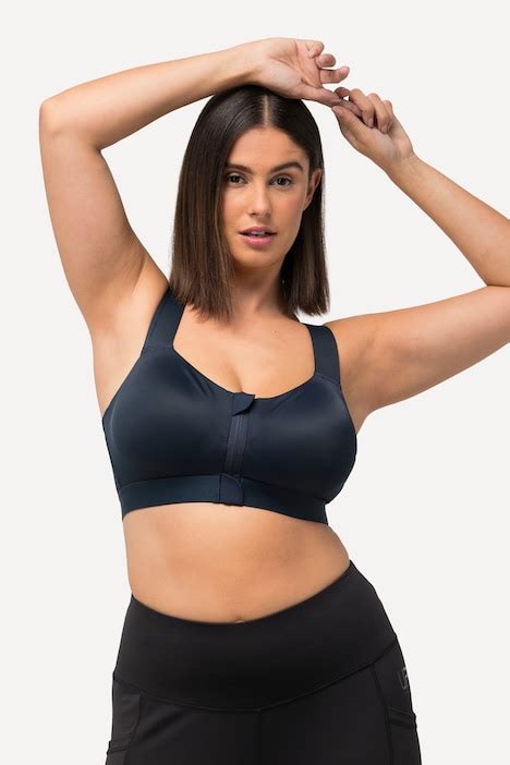 Front Zip Crossed Strap Sports Bra Navy Blue Ulla Popken