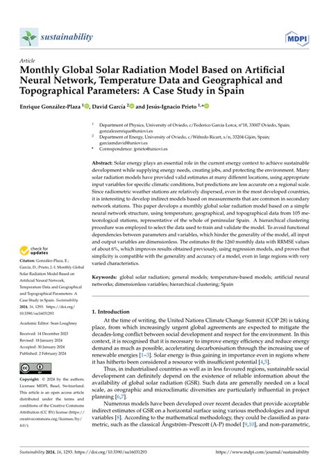 Pdf Monthly Global Solar Radiation Model Based On Artificial Neural