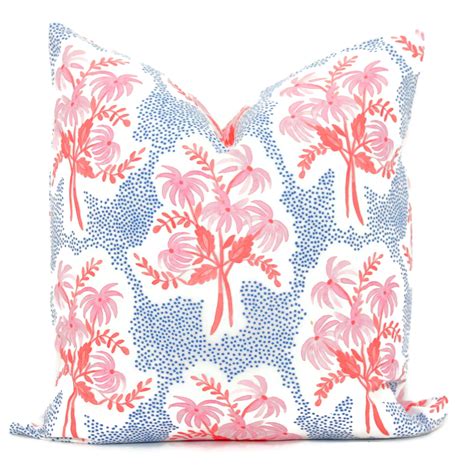 Floral Bouquet Pillow Cover Pink And Blue Cotton Linen Throw Pillow
