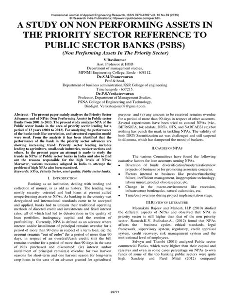 Non Performing Assets Pdf Money Economies
