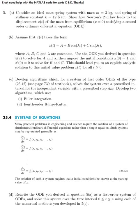 Solved L Just Need Help With The Matlab Code For Parts Cand D
