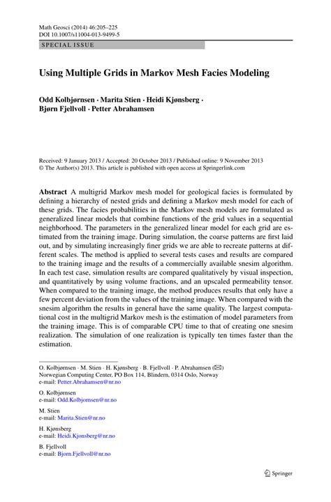 Pdf Using Multiple Grids In Markov Mesh Facies Modeling