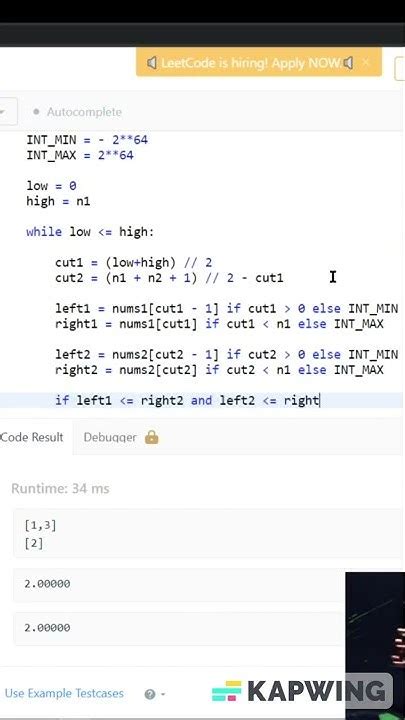 Leetcode 4 Median Of Two Sorted Arrays Python Leetcode Python Pythonprogramming Shorts