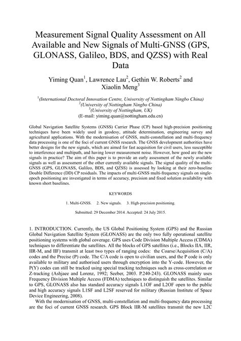 Pdf Measurement Signal Quality Assessment On All Available And New Signals Of Multi Gnss Gps