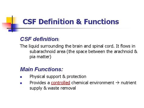 Body Fluids Cerebrospinal Fluid Csf Objectives N N