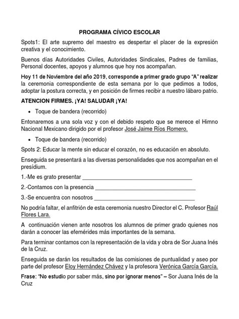 Programa Cívico Escolar Ceremonia 2019 Pdf