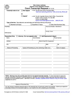 Fillable Online NoticeRevised Transcript Request Process NJ Courts Fax Email Print PdfFiller