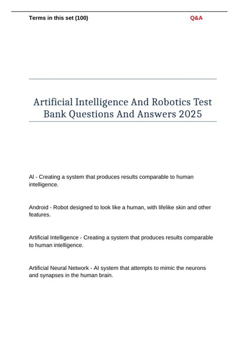 Artificial Intelligence And Robotics Test Bank Questions And Answers 2025 Artificial