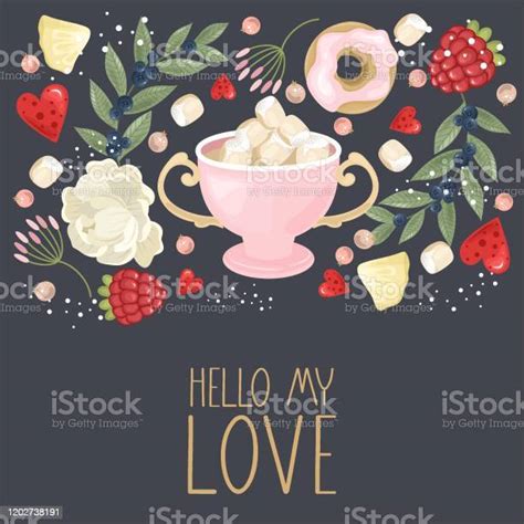 발렌타인 데이 카드 축제 요소와 로맨틱 한 고양이 손 글자 벡터 그림입니다 초대 인사 축하 포스터에 대한 템플릿 고양이 새끼에 대한 스톡 벡터 아트 및 기타 이미지 Istock