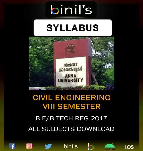 Anna University 8th Sem Civil Engineering Reg 17 Syllabus Download